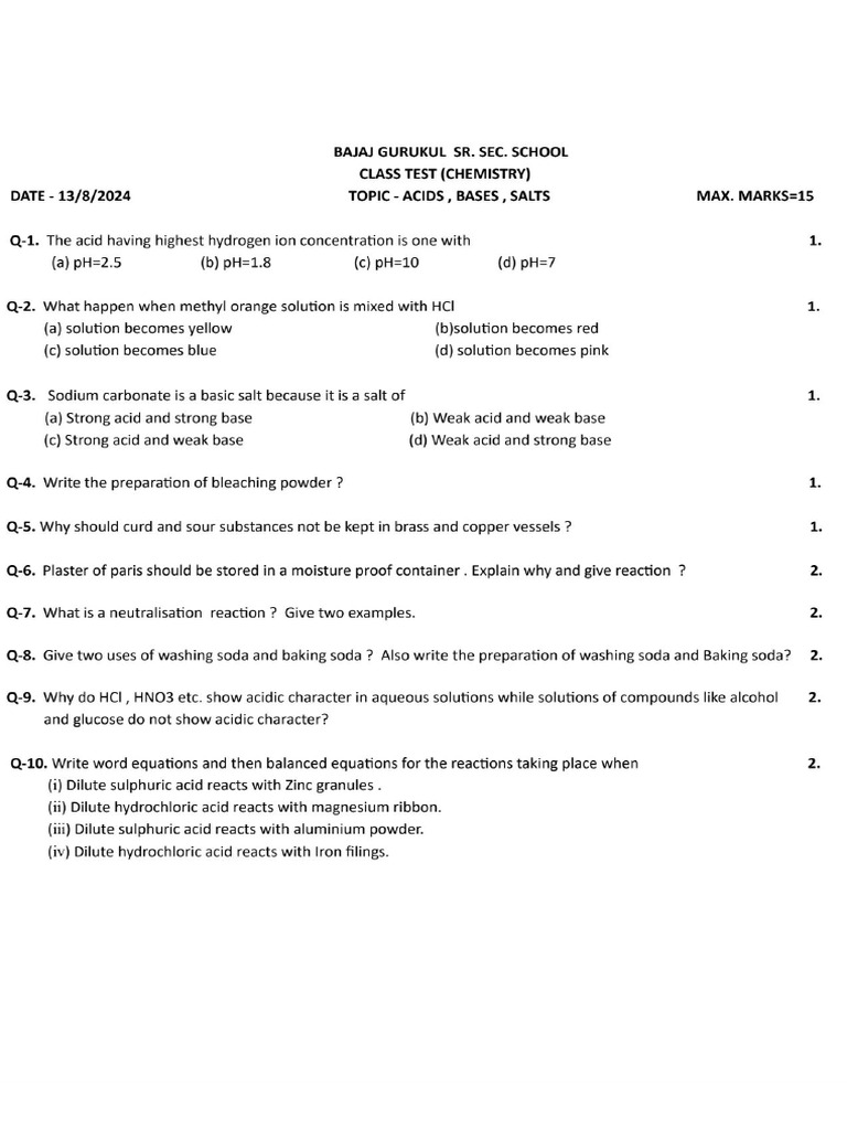 Class 10th Test | PDF