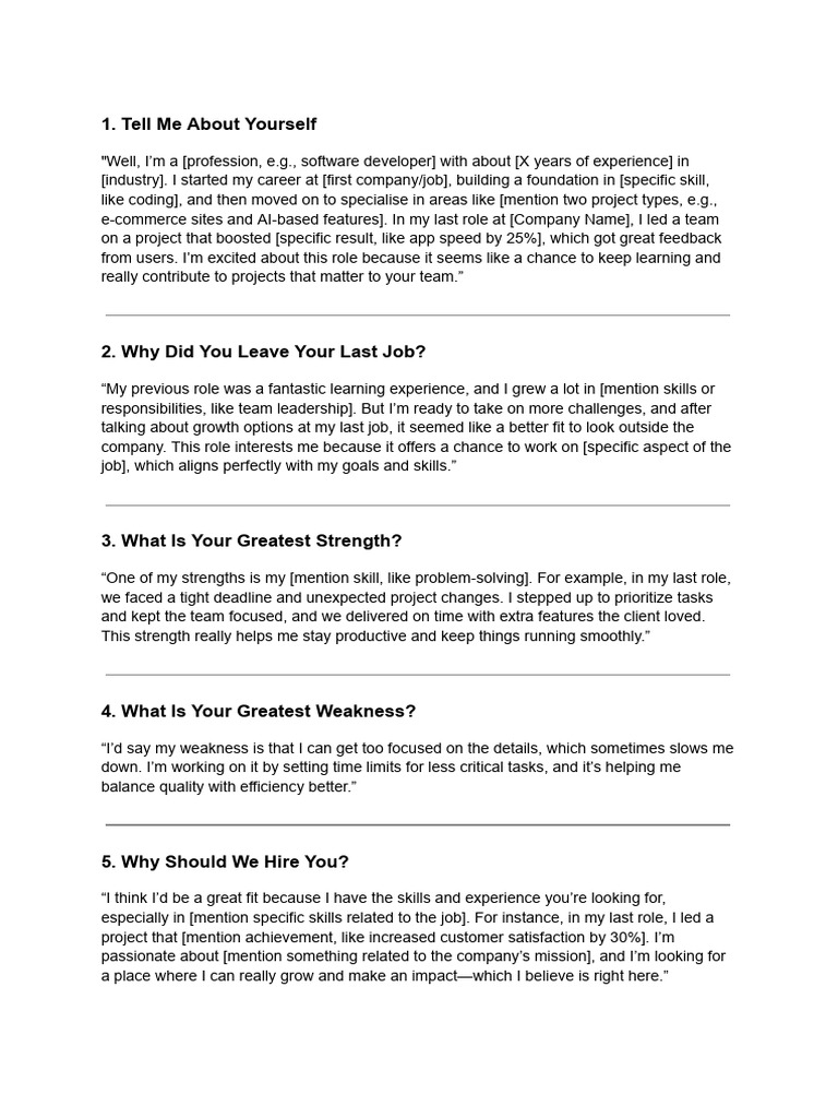 5 common Interview Questions | PDF