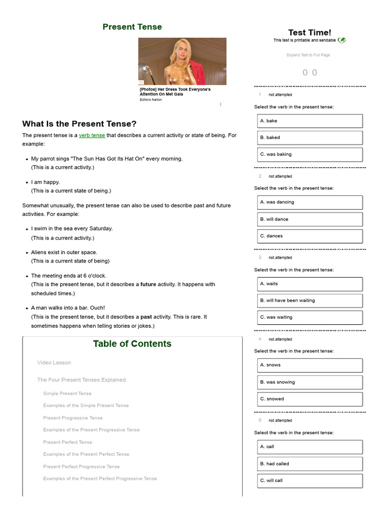 Present Tense - Explanation and Examples | PDF | Grammatical Tense ...