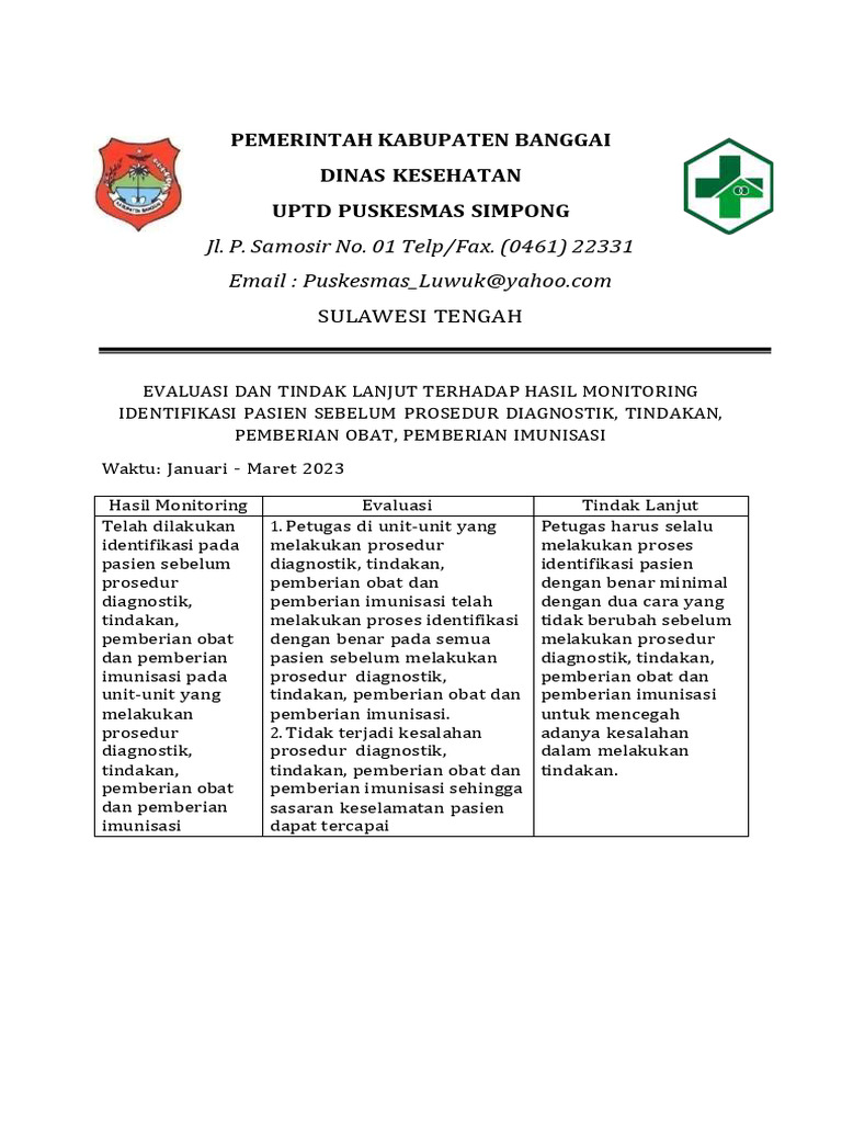5.3.1.a EVALUASI DAN TINDAK LANJUT TERHADAP HASIL MONITORING IDENTIFIKASI PASIEN SEBELUM ...