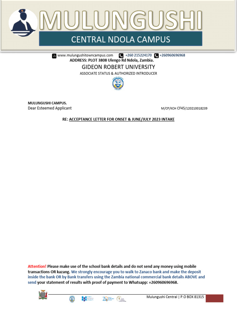Mulungushi Online Admissions | PDF | Confidentiality | University And ...