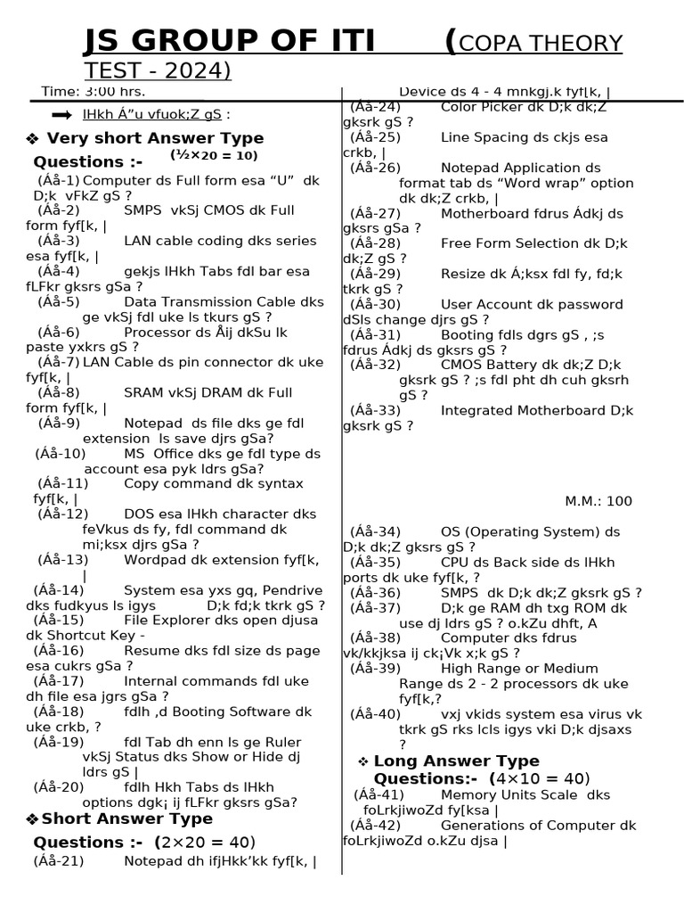 Copa Theory Test December (2024) | PDF | Random Access Memory | Classes ...