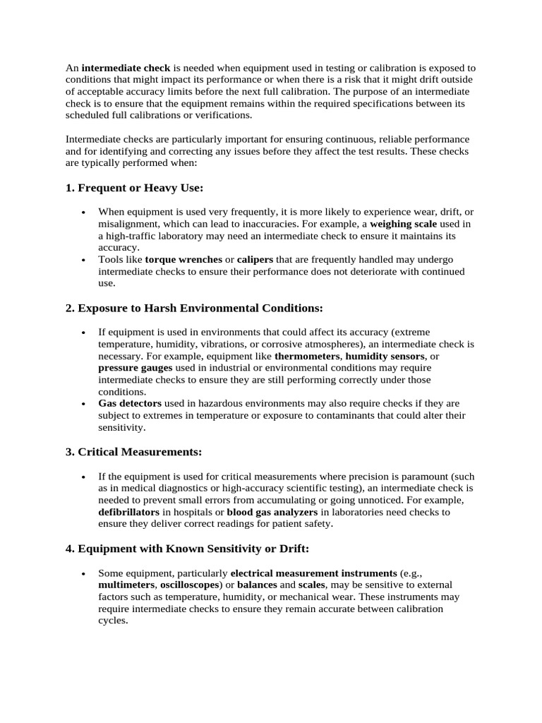 Frequent or Heavy Use:: Intermediate Check | PDF | Calibration ...