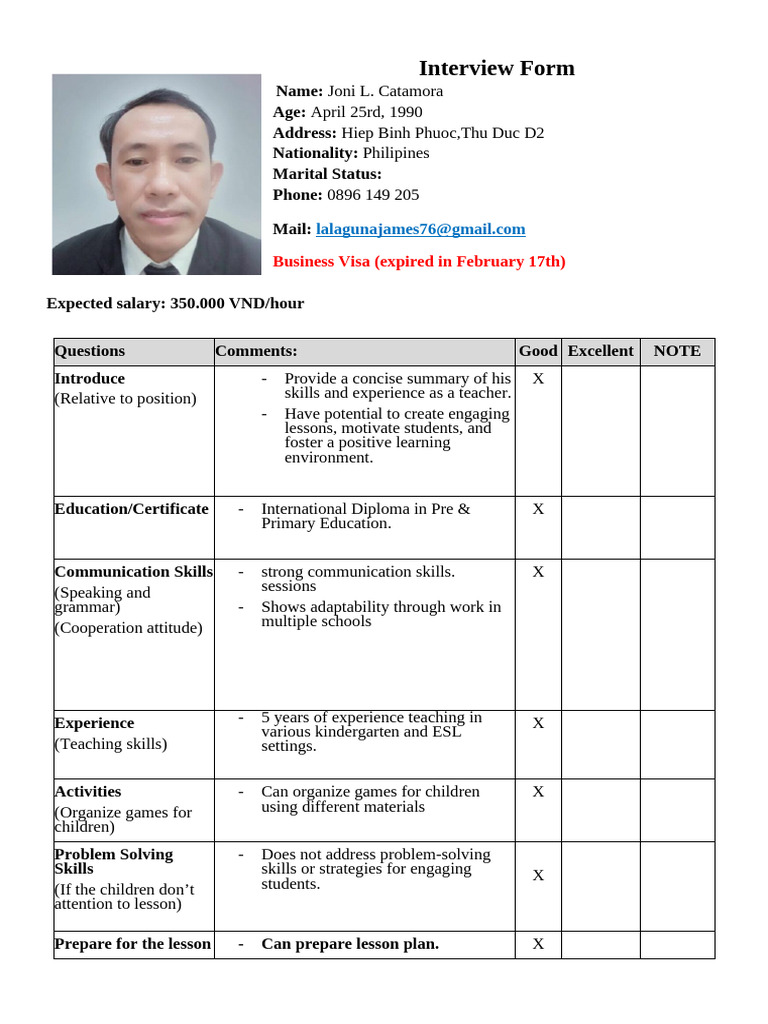 Interview Form | PDF