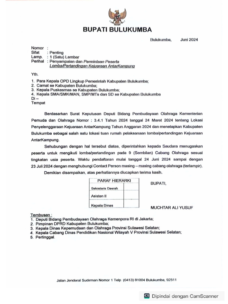 Format Surat Bupati Permintaan Peserta | PDF