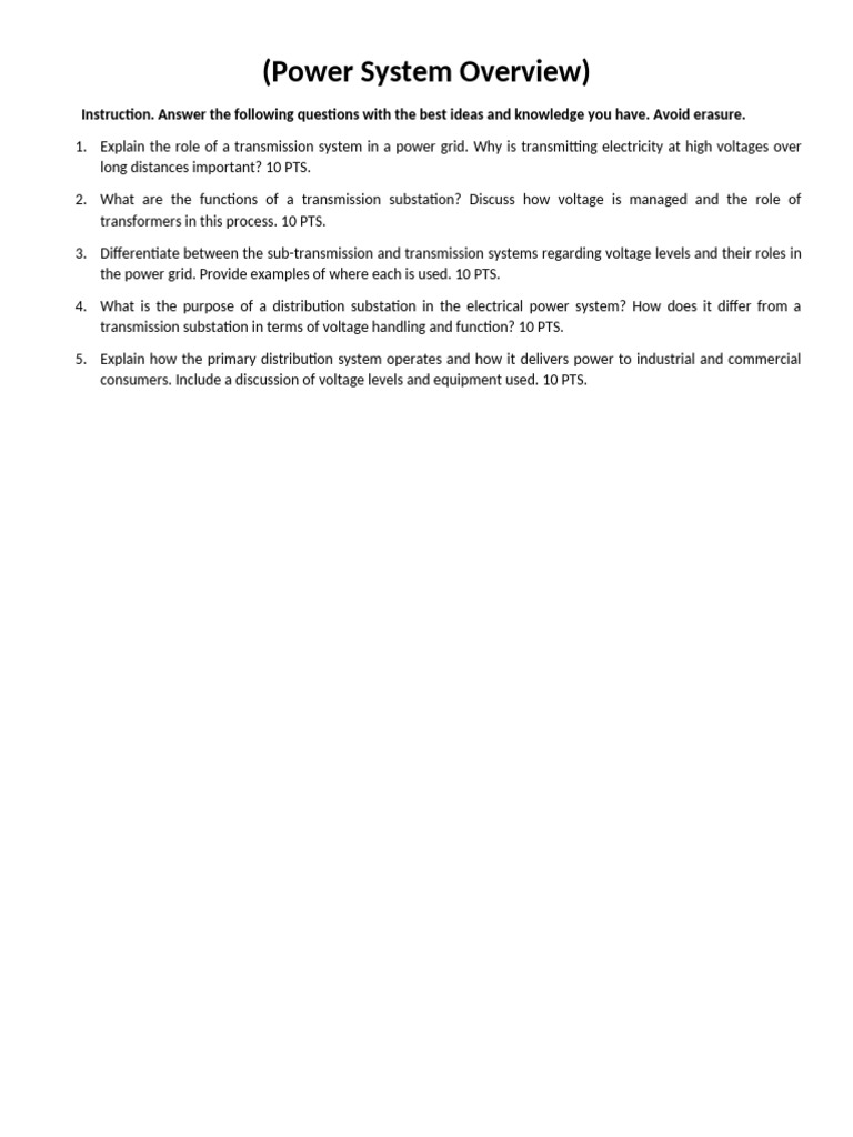 Power System Overview Online Quiz | PDF