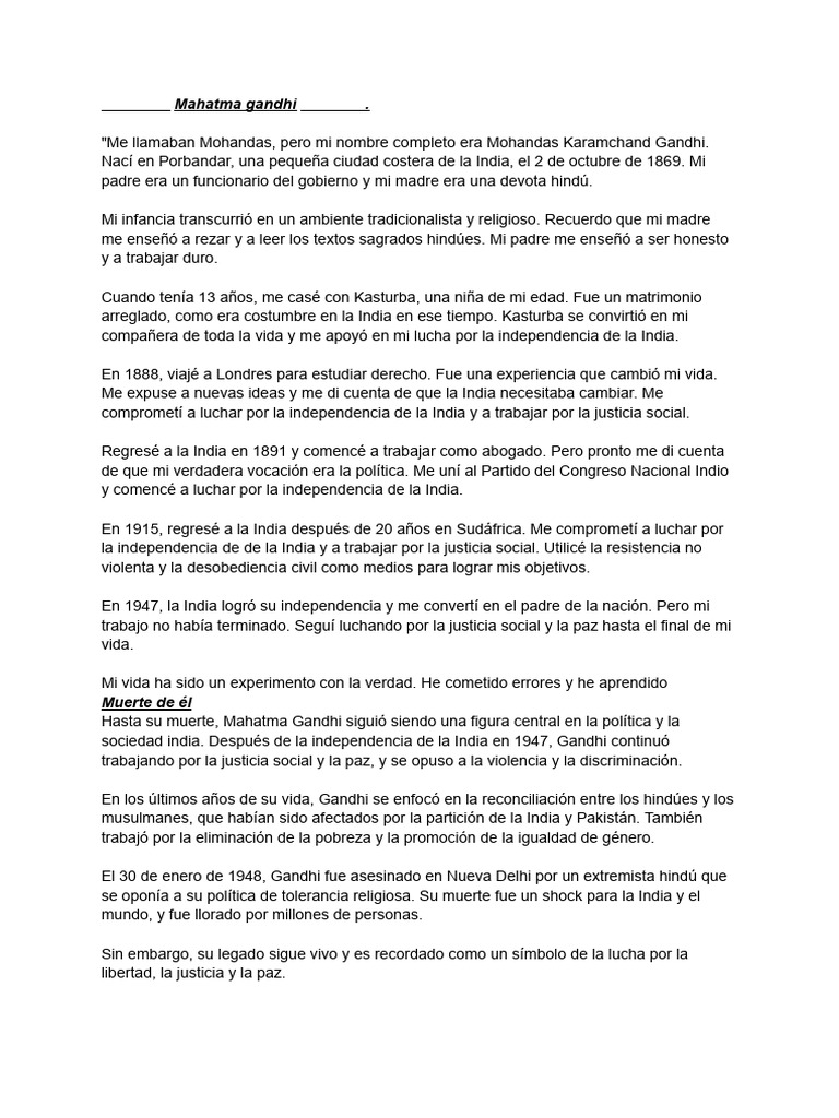 Mahatma Gandhi | PDF | Mahatma Gandhi | Movimiento de independencia india