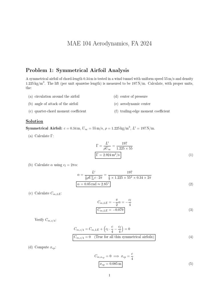 MAE104 FA24 HW 4 Solution | PDF | Airfoil | Aerospace