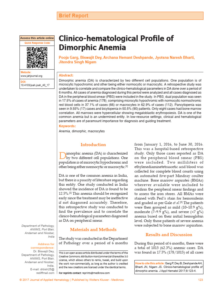 Dimorphic Anemia: Clinical Profile | PDF | Anemia | Clinical Medicine