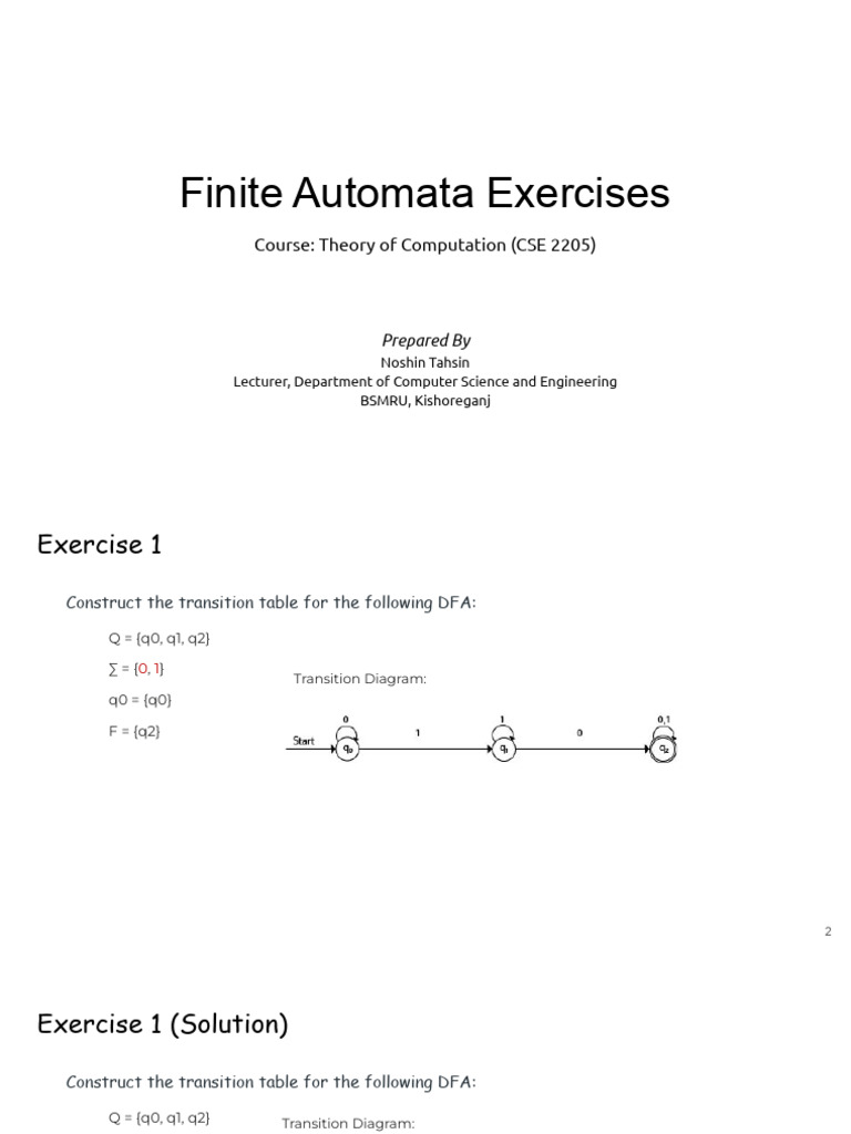 Automata Chapter 2 Exercises | PDF | Theoretical Computer Science | Algorithms