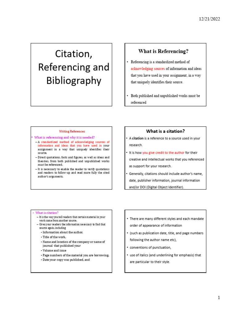Citation, Referencing and Bibliography | PDF | Citation | Digital ...