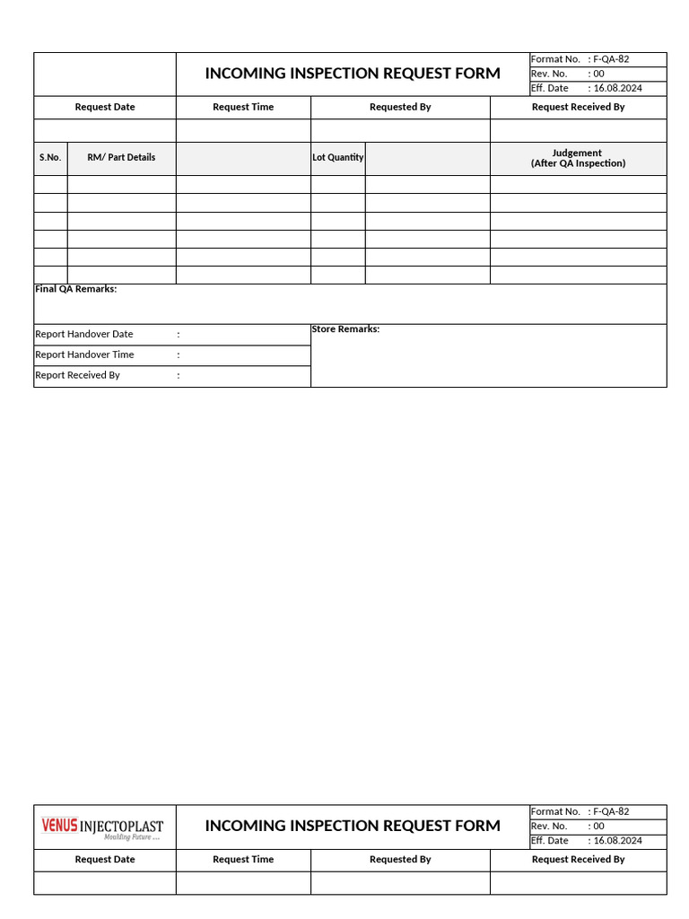 Incoming Inspection Request Form | PDF