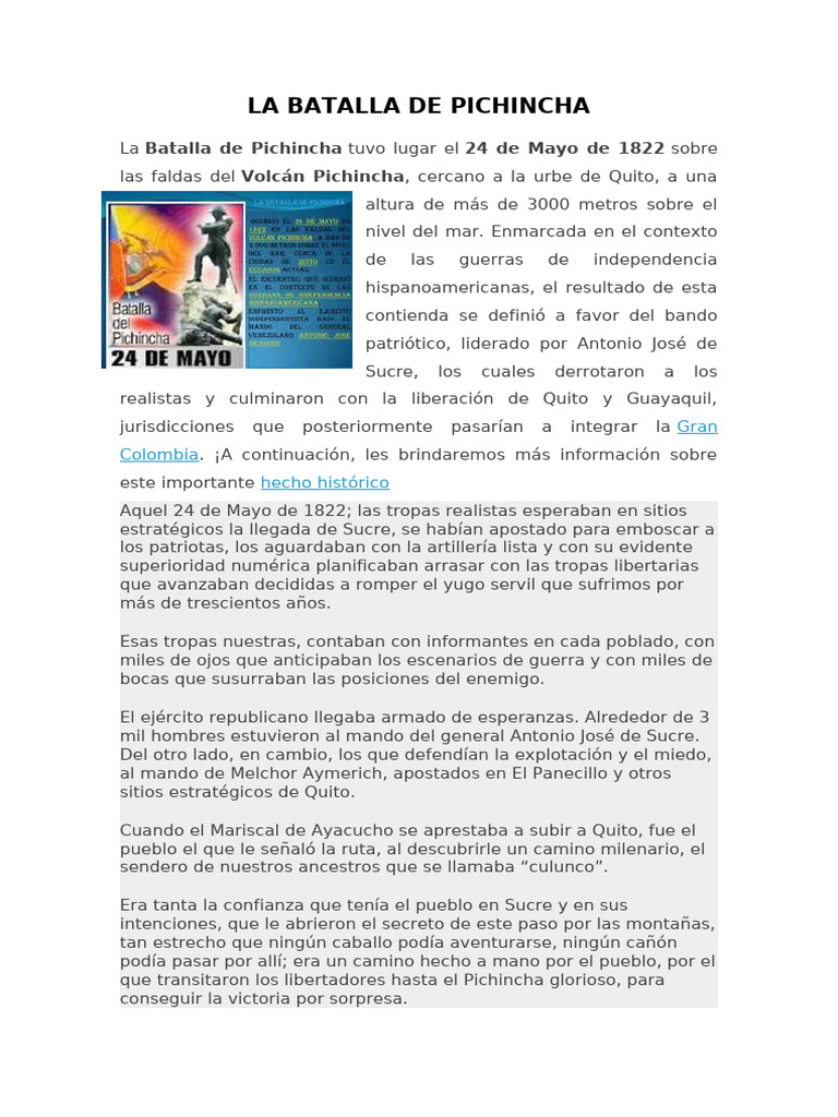 LA BATALLA DE PICHINCHA | PDF
