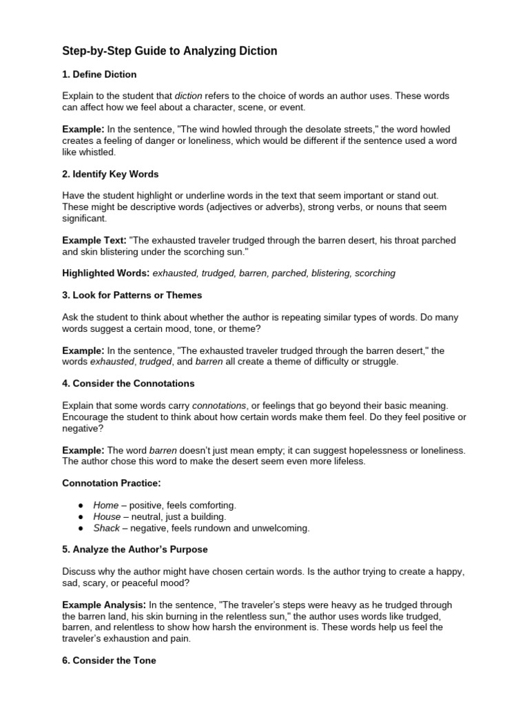 Step-by-Step Guide To Analyzing Diction | PDF | Word | Semantic Units