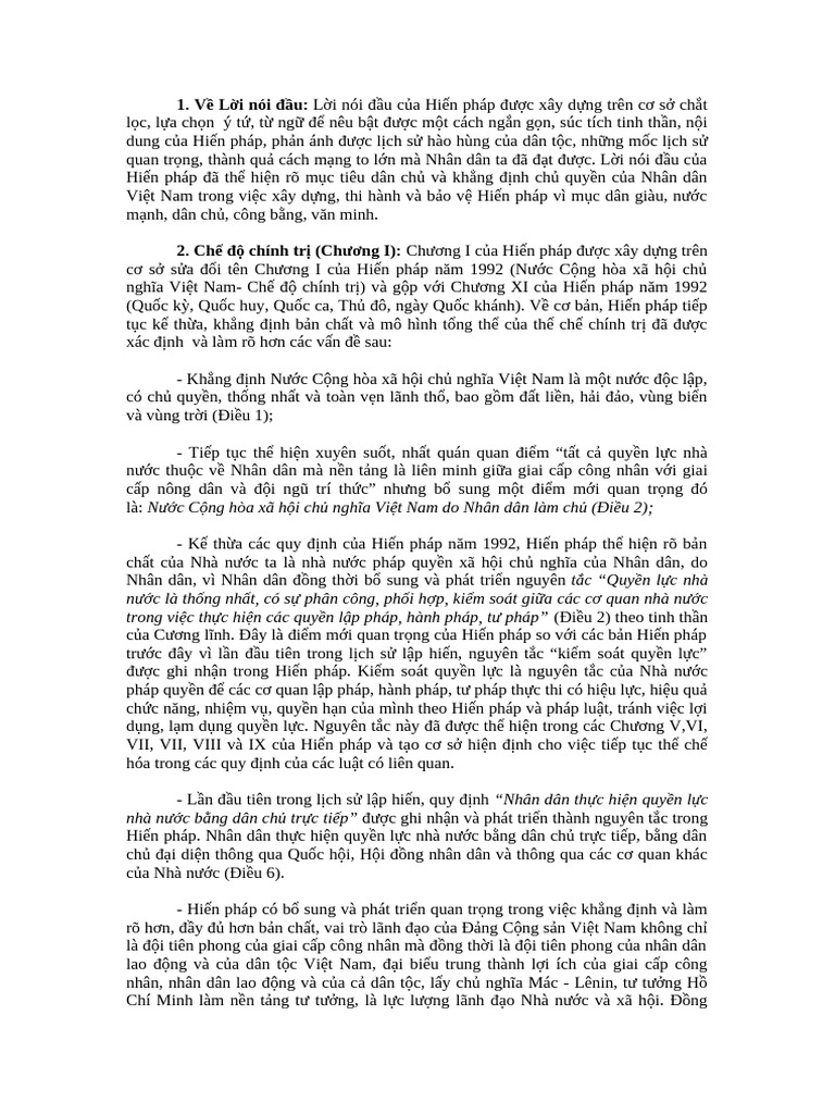 Tóm tắt Hiến pháp VN | PDF
