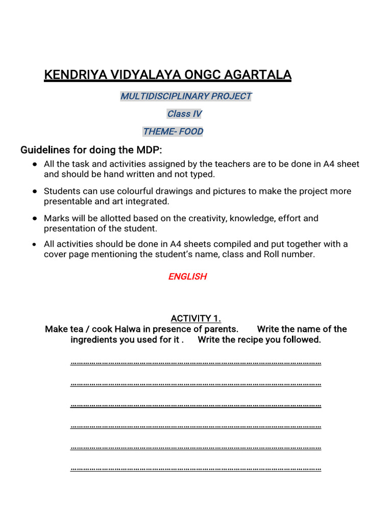 MDP CLASS 4 2024-25nn | PDF | Meal | Foods