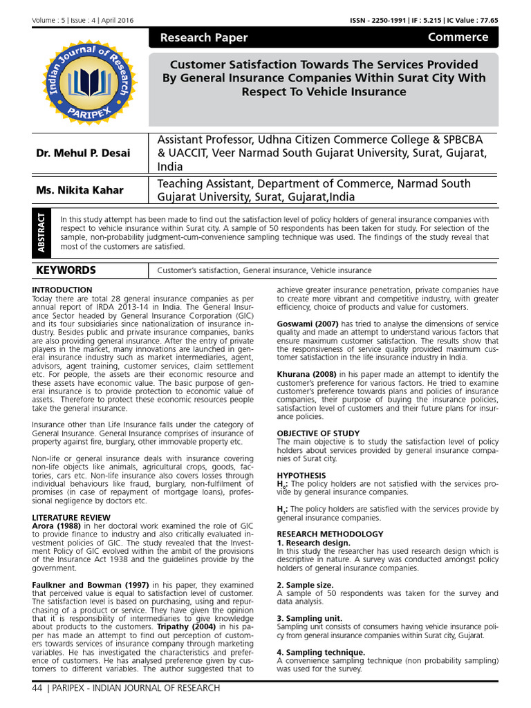 Customer Satisfaction Towards The Services Provided by General ...