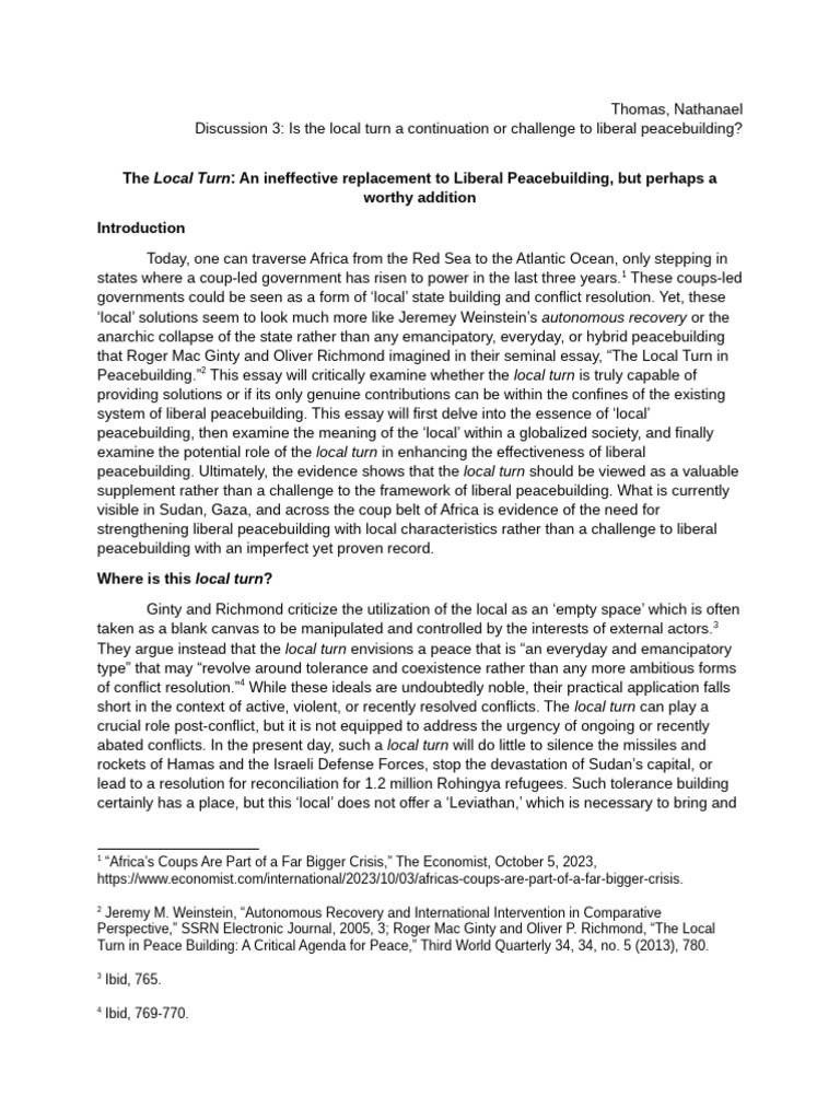 (Edited Based On Feedback) Thomas - Discussion Paper Three - The Local Turn Submission Two | PDF ...