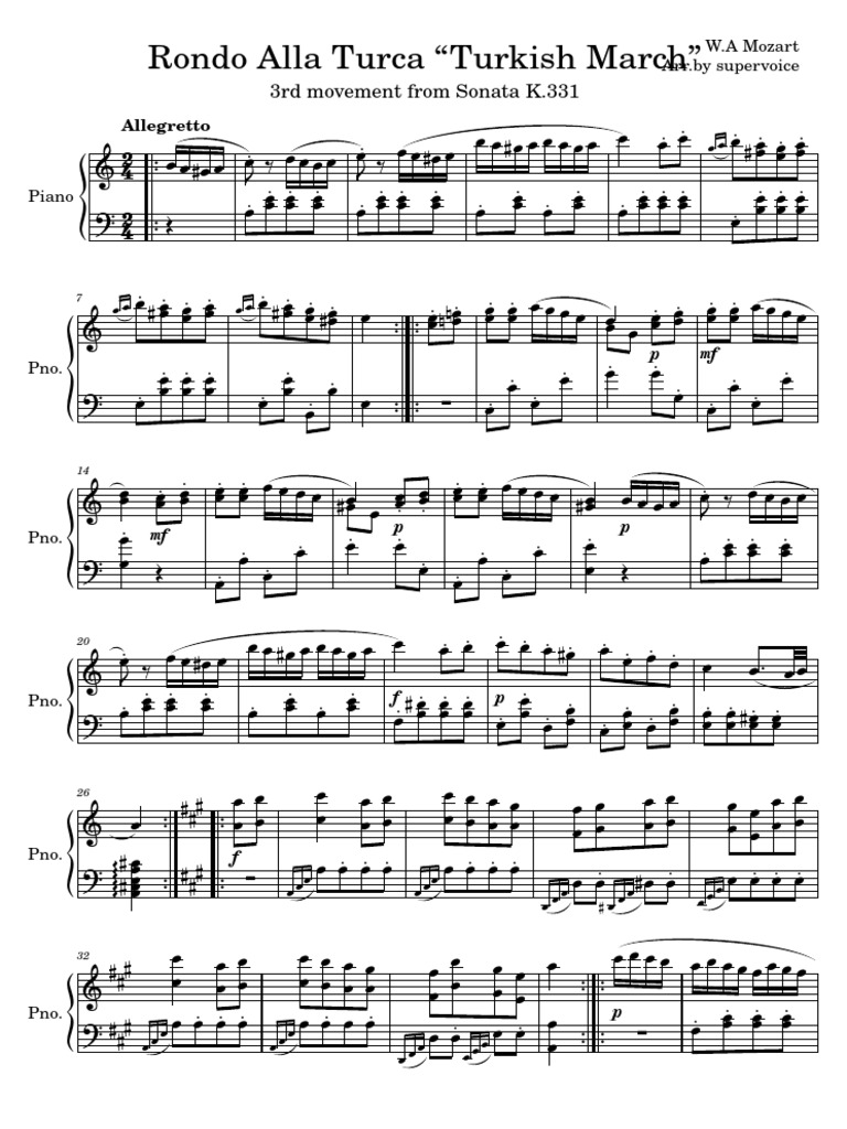 Rondo Alla Turca "Turkish March" | PDF | Piano | Musical Keys