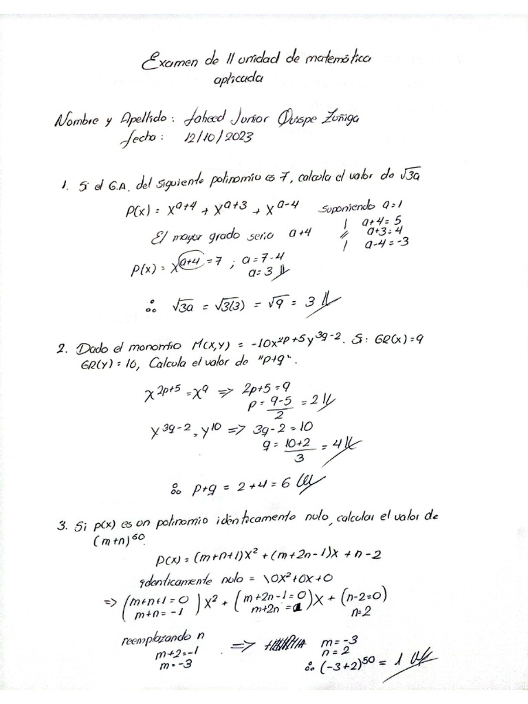 2da Evaluación Matemática 1 Faheed Junior Quispe Zuñiga | PDF