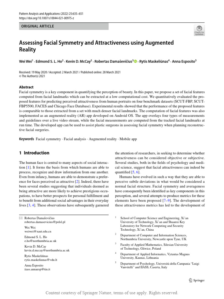 Assessing Facial Symmetry And Attractiveness Using Pdf Augmented Reality Physical
