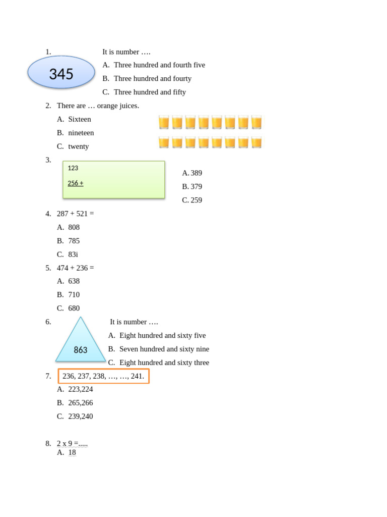 Year 2 PAT Maths Test Example | PDF