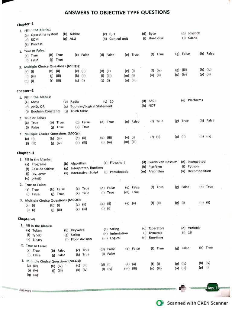 Answer To Objective Type Questions - All Chapter of Computer Science ...