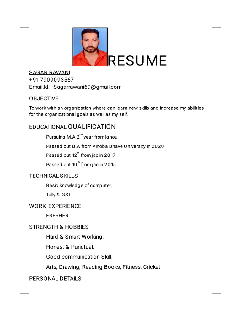 RESUME Sagar | PDF