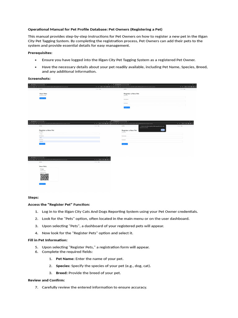 Operational Manual For Iligan City Cats and Dogs Reporting System | PDF ...