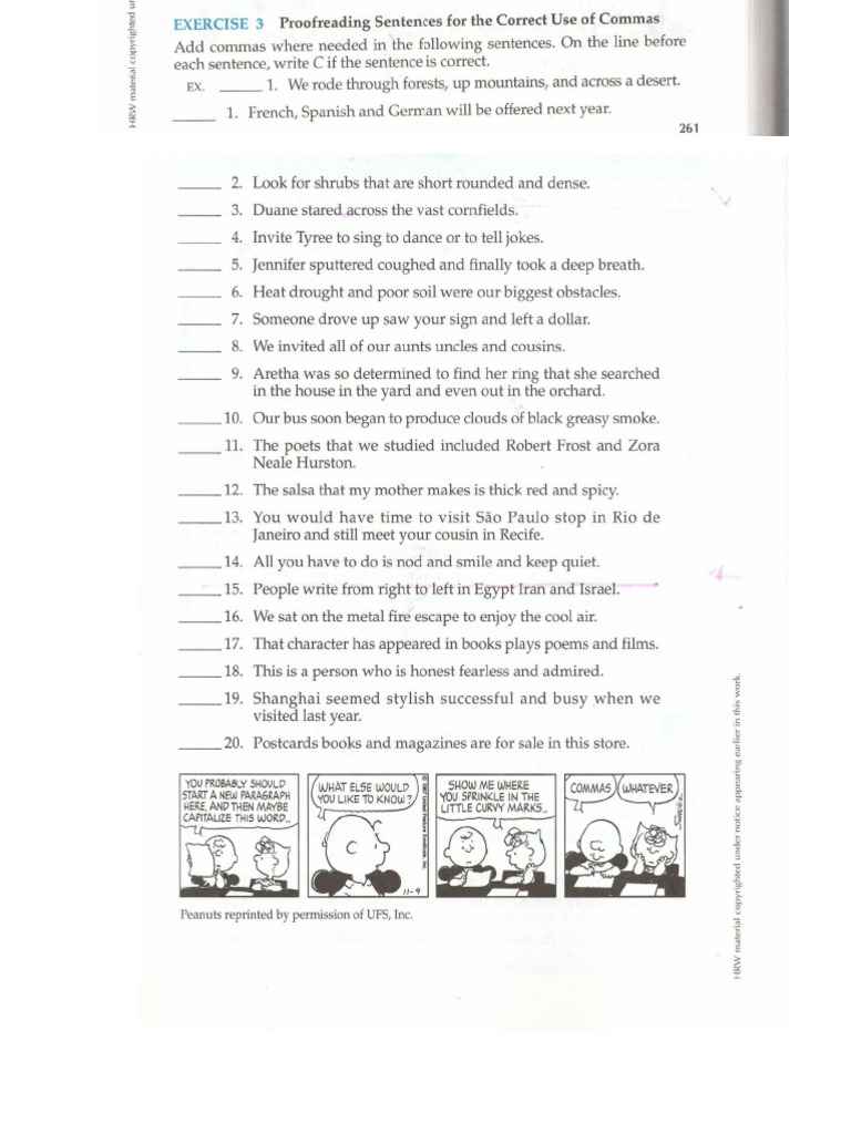 Commas Exercises | PDF