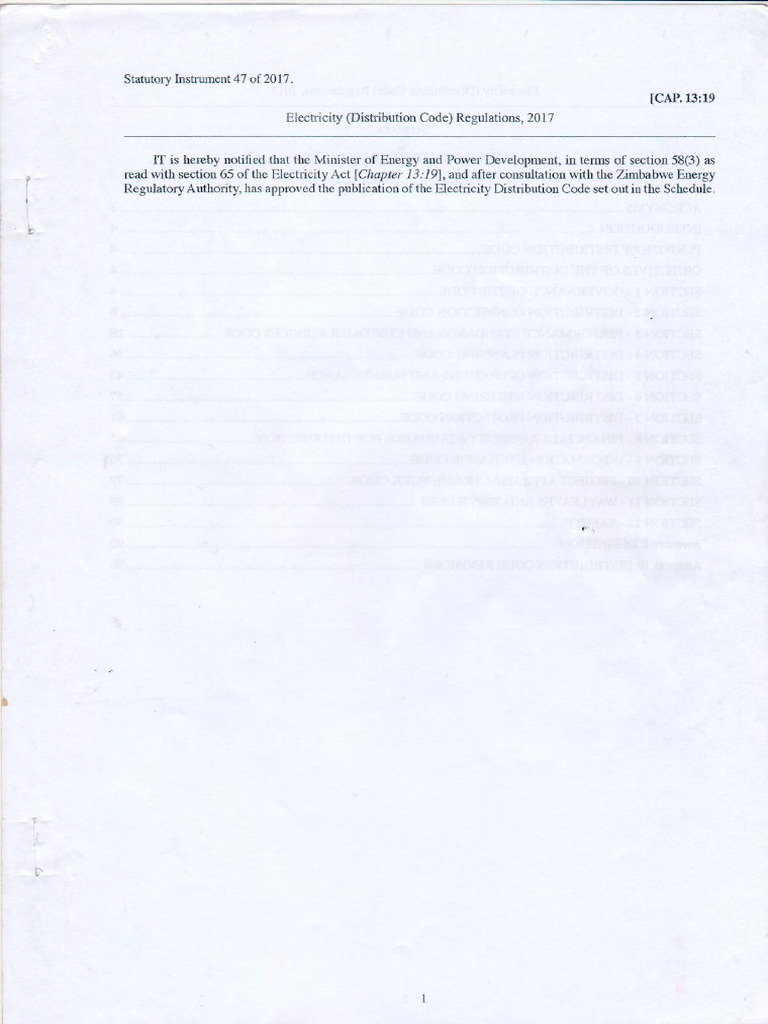 Zimbabwe - Electricity Distribution Code Regulations | PDF