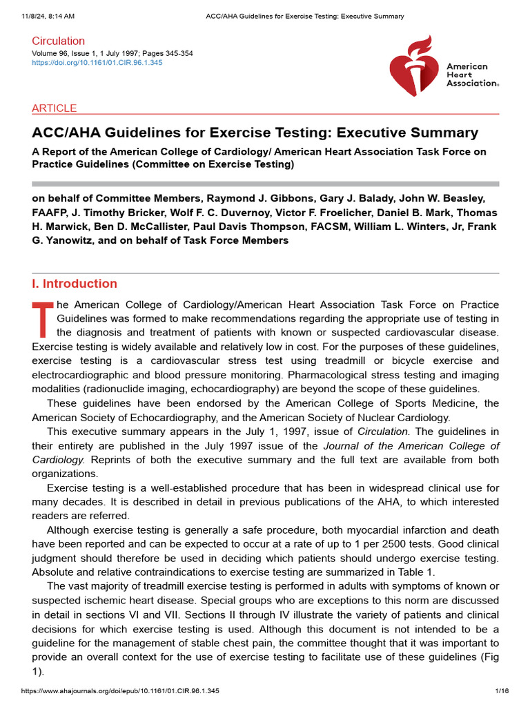 1997 ACC - AHA Guidelines For Exercise Testing - Executive Summary ...