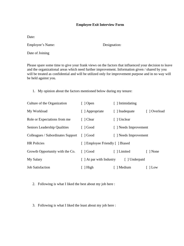 Employee Exit Interview Form | PDF