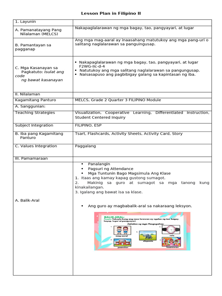 Filipino - Pang-Uri Lesson Plan | PDF