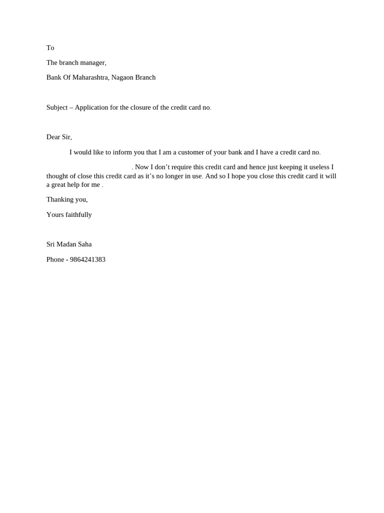Credit Card Closure Request Letter | PDF