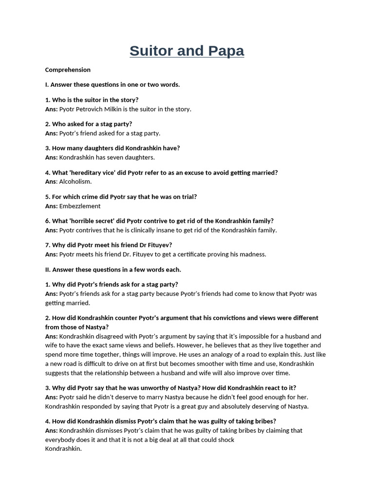 Suitor and Papa Textual Question Answers | PDF | Knowledge | Tiger