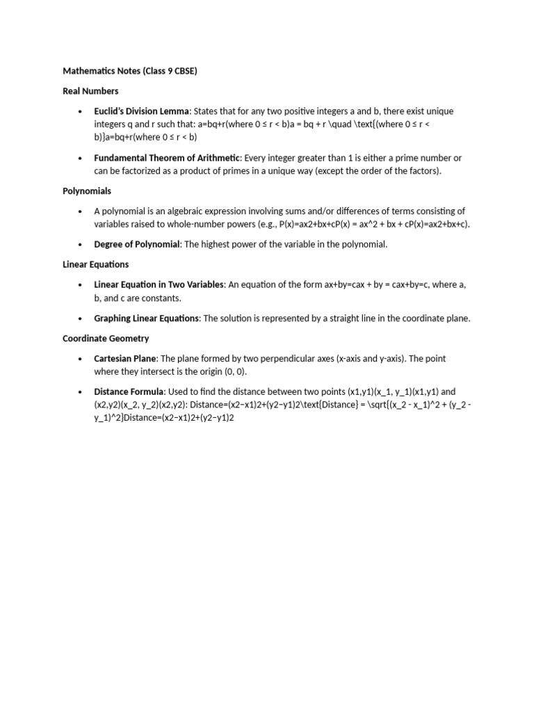 Class 9 CBSE Mathematics Notes | PDF