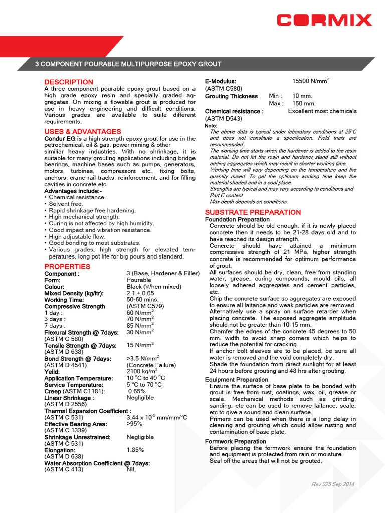 Condur EG TDS CREST CORMIX Rev 025 Sep 14 N FM | PDF | Concrete | Epoxy
