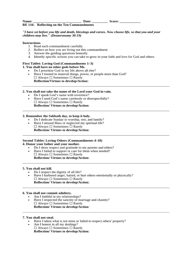 Reflecting on the Ten Commandments | PDF | Ten Commandments | Virtue