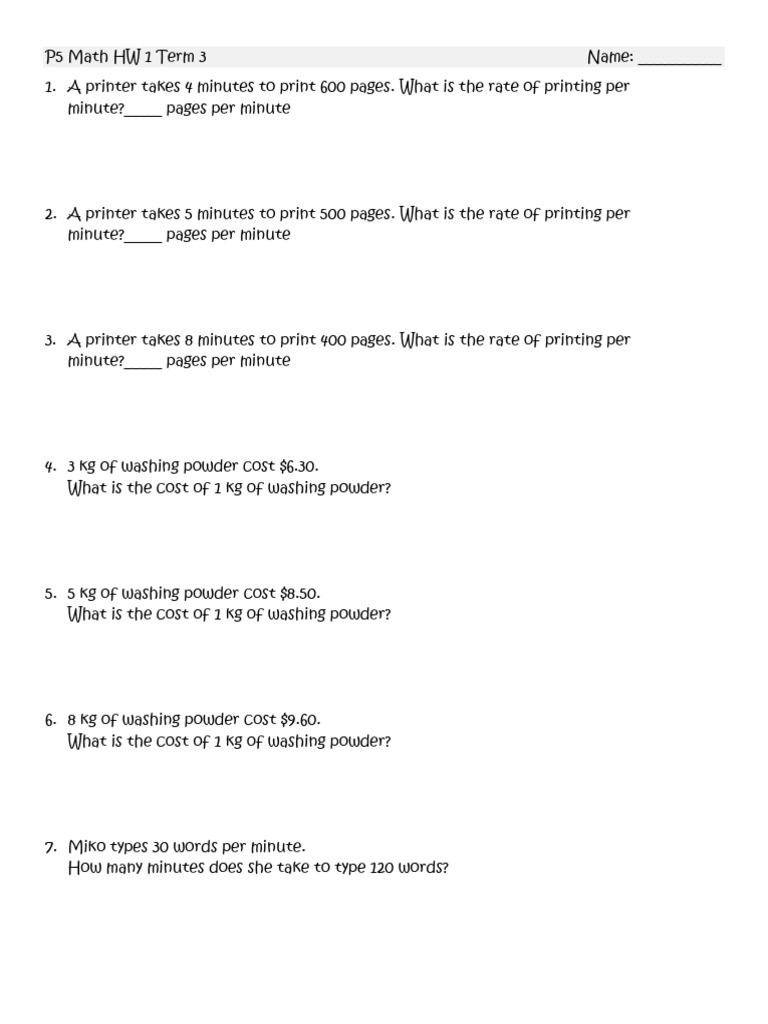 0 - p5 Math HW 1 Term 3 | PDF | Units Of Measurement | Office Work