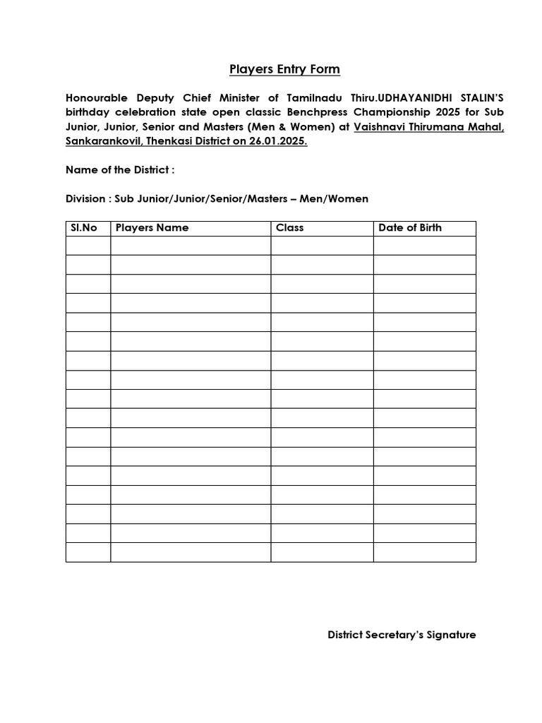 Players Entry Form | PDF