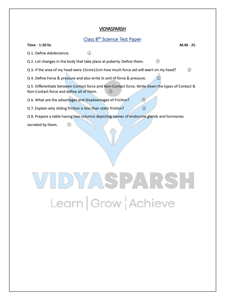 Class 8 Science Test Paper | PDF