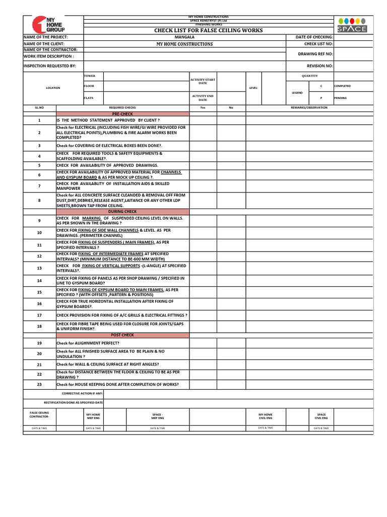 Check List For False Ceiling Work New | PDF | Drywall | Ceiling