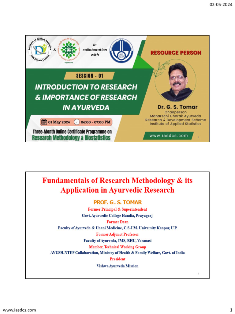 Session-01 - Introduction To Research & Importance of Research in Ayurveda | PDF | Ayurveda ...