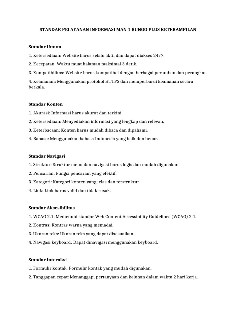 Standar Pelayanan Informasi Man 1 Bungo Plus Keterampilan | PDF
