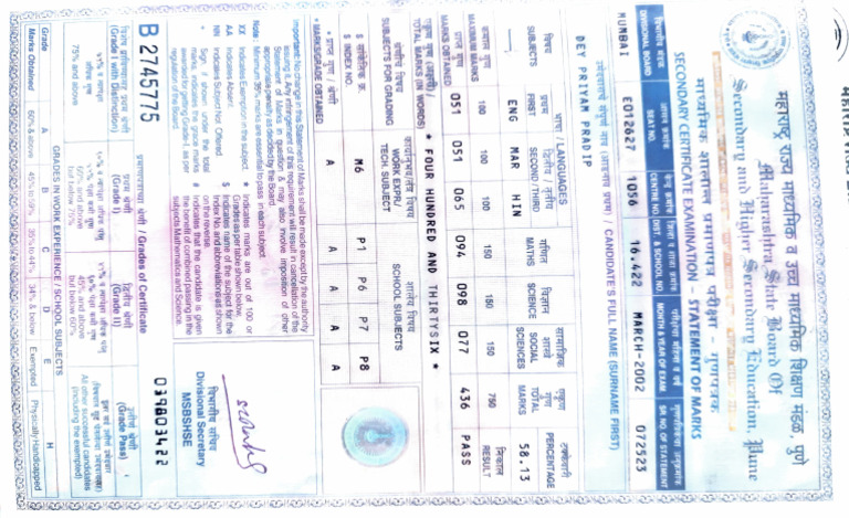 10th certificate | PDF | Educational Stages | Qualifications