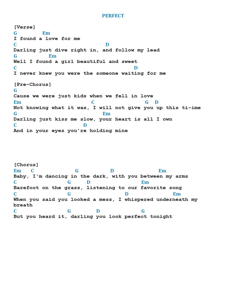 Perfect Lyrics and Chords | PDF | Song Structure | Singles (Music)