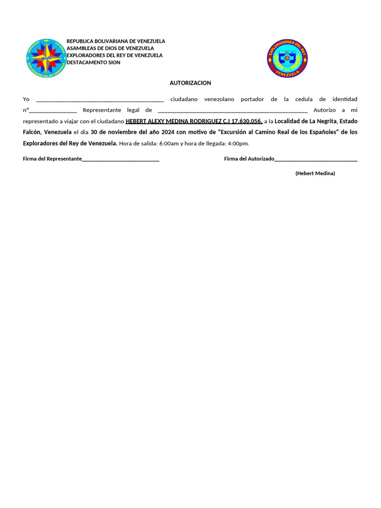 Permiso de Excursion | PDF