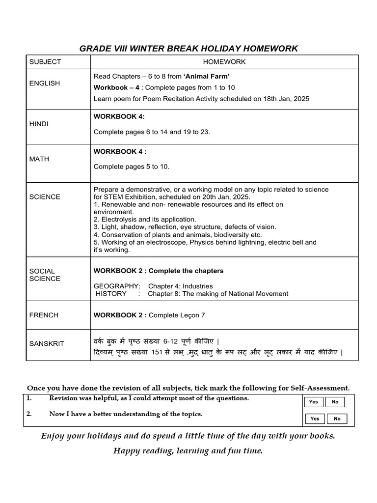 HOLIDAY HOMEWORK GRADE - VIII | PDF