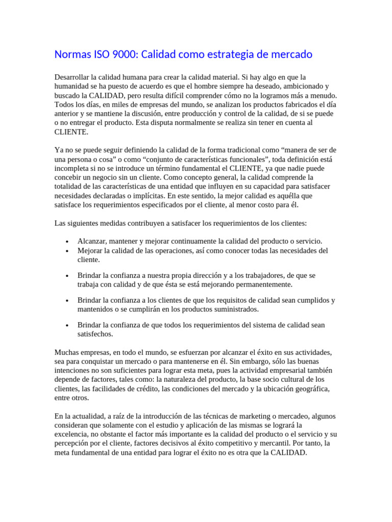 Normas ISO 9000: Estrategia de Calidad | PDF | Calidad (comercial ...